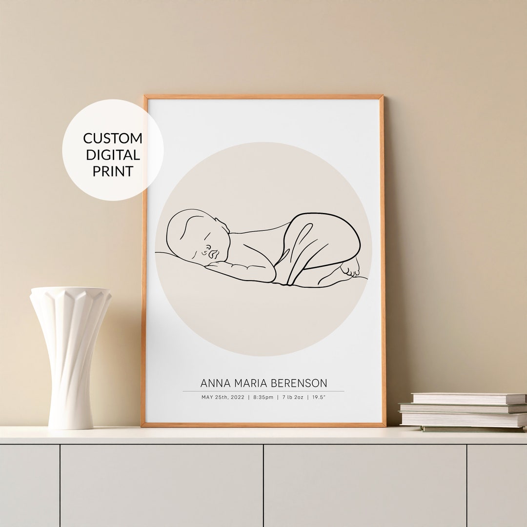 Baby Poster. Custom Birth Poster. Personalized Baby Name. Baby Line Art ...