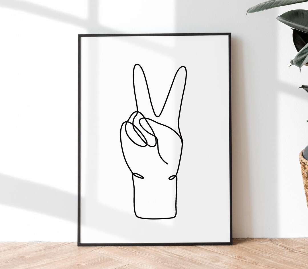 Peace Sign Line Art Print: Minimalist Hand Gesture (digital Download ...