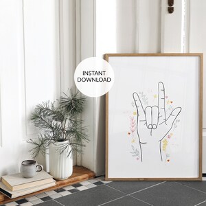 I Love You Hand Art. Line Art. Asl Love Sign Print. DIGITAL DOWNLOAD ...