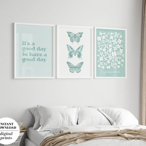 Mint Green Butterfly Wall Art Print Pastel Green Positive Quote Poster ...