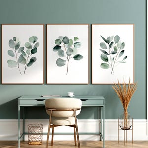 Eucalyptus Watercolor Set of 3 Prints, Minimalist Greenery Wall Art ...
