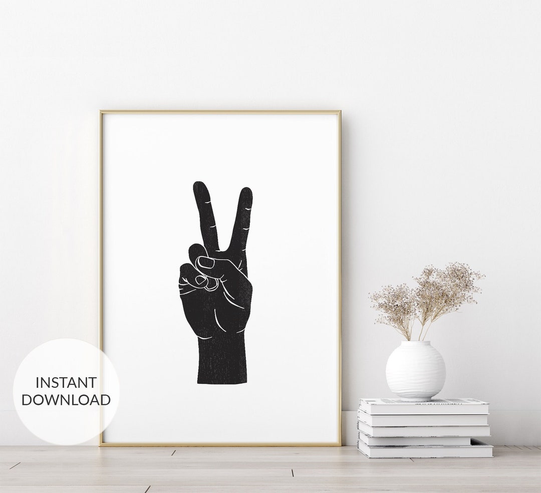 Peace Hand Sign Line Art, Hands Gesture Art, Hand Illustration, Peace ...