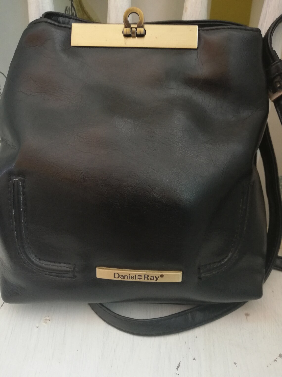 Black Leather Handbag DANIEL RAY. Crossbody Bag Vintage - Etsy Canada