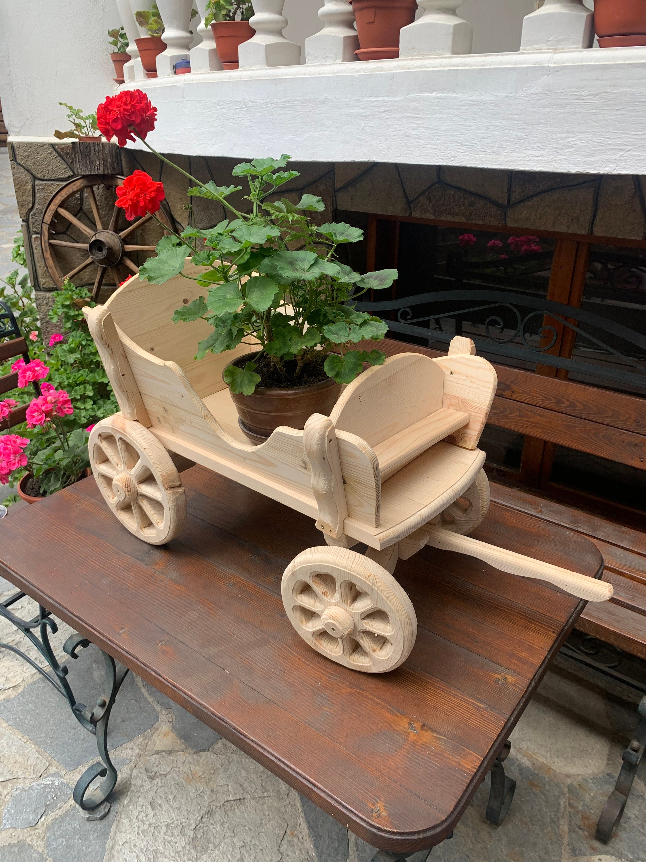 Handmade Wooden Pull Along Cart, Wooden Wagon, Handcrafted Wood ...