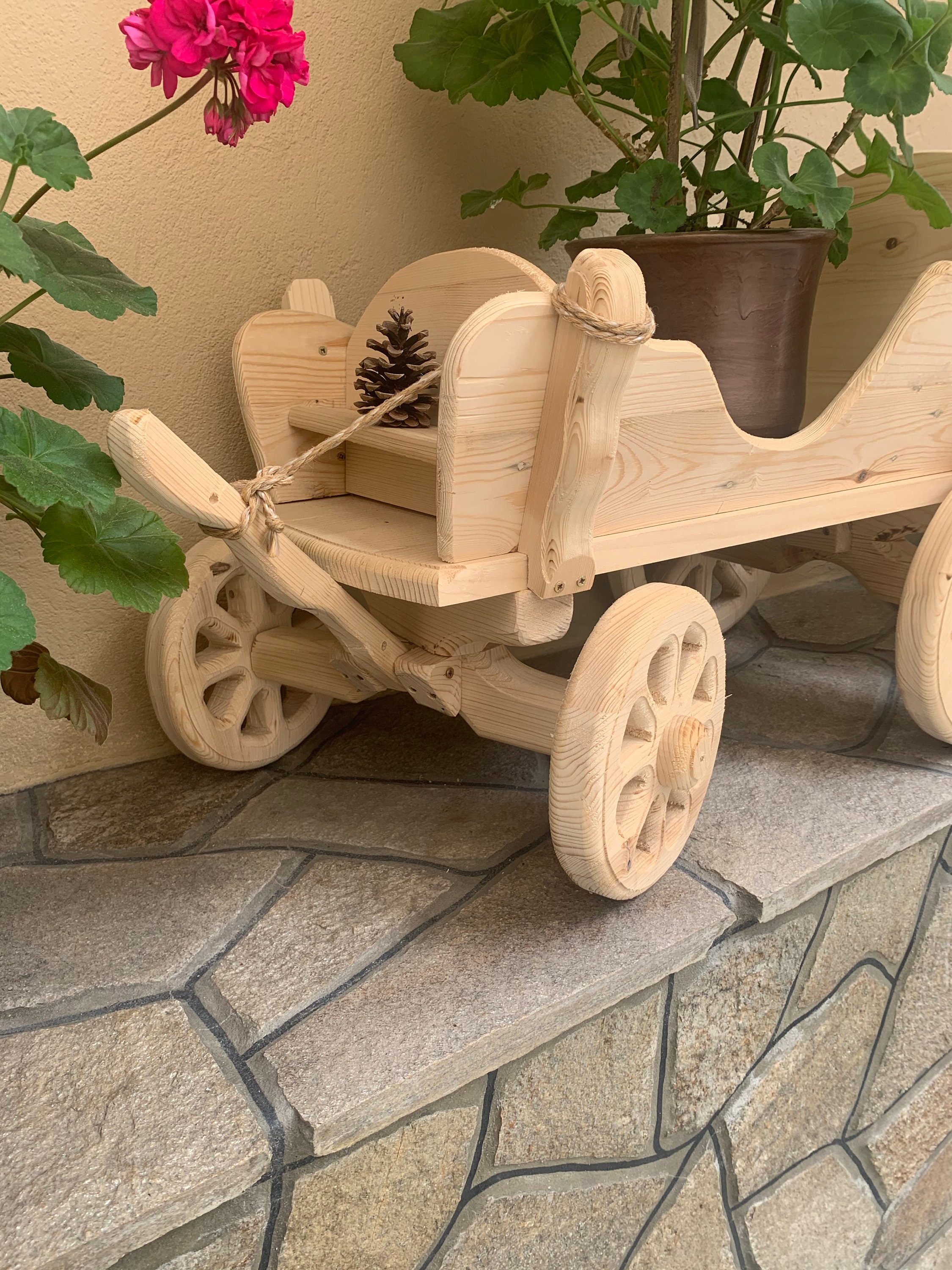 Handmade Wooden Pull Along Cart, Wooden Wagon, Handcrafted Wood ...