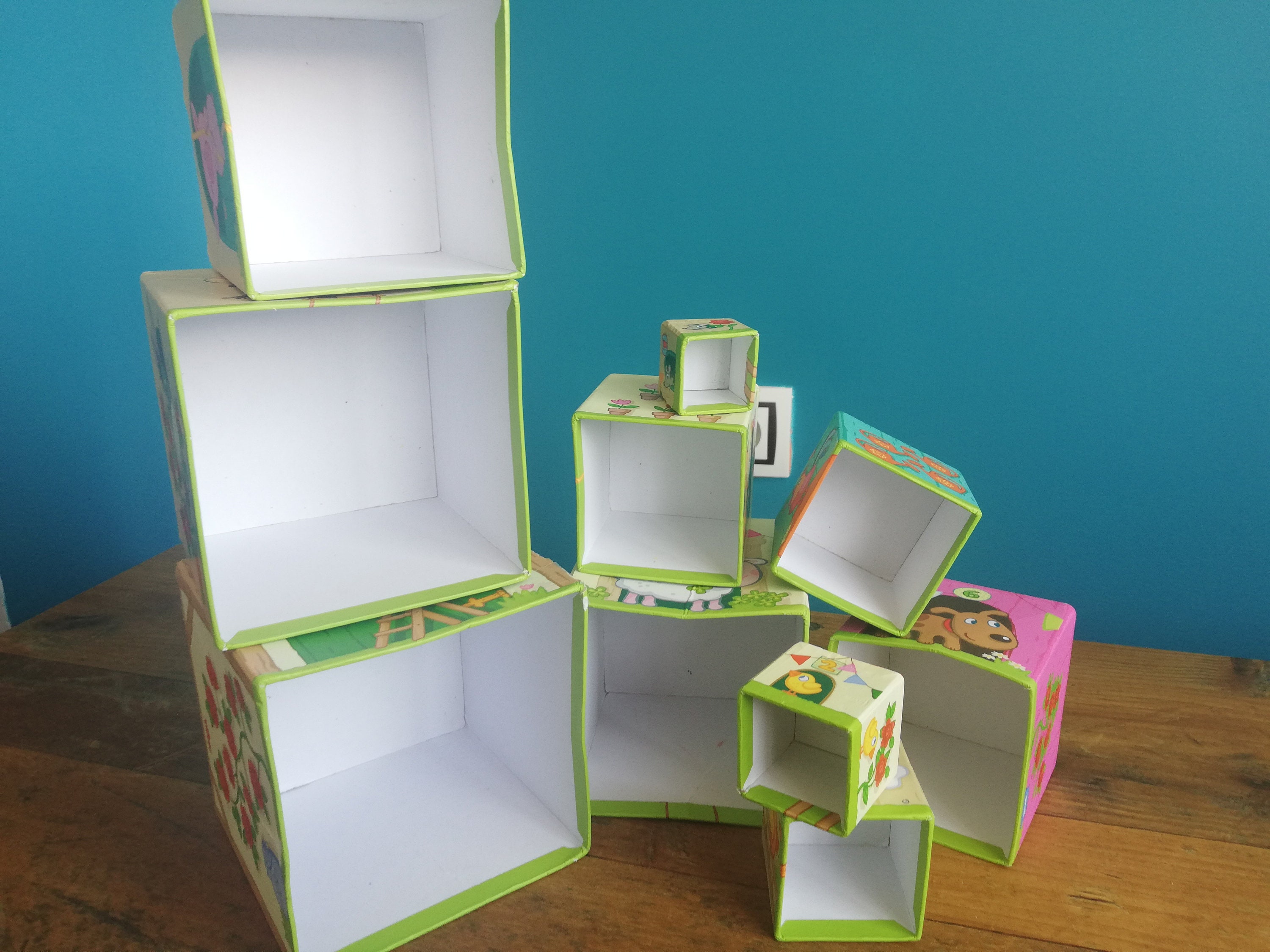 Vintage Children Stacking Blocks, Stacking Cubes, Nesting Cardboard ...