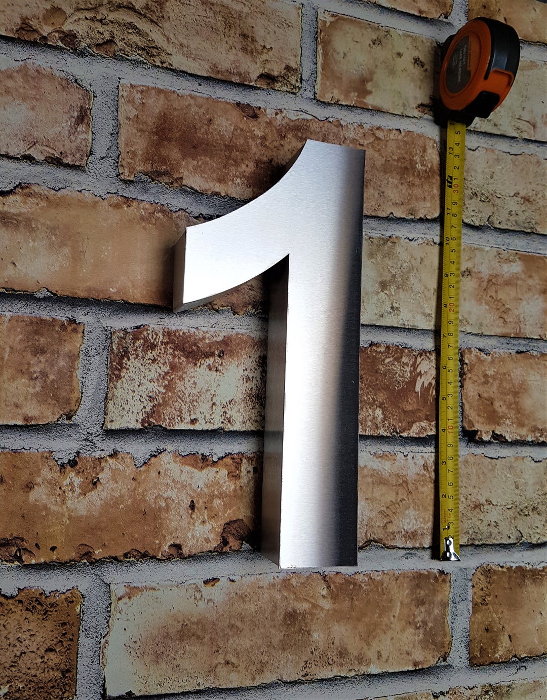Large 3D Floating House Numbers Brushed Stainless Steel 12"/300mm X ...
