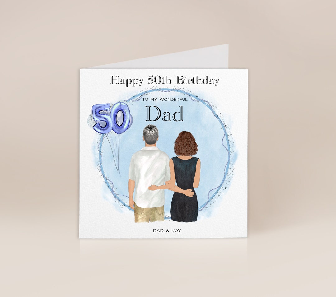 Daddy 50th Birthday Card | Portrait Illustrated Card | Card for Dad ...