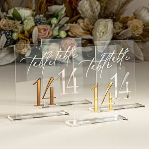 Clear and Mirror Gold Acrylic Signs - Gold Wedding Table Signs ...