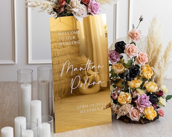 Gold Mirror Wedding Welcome Sign Modern Welcome Sign Wedding Sign ...