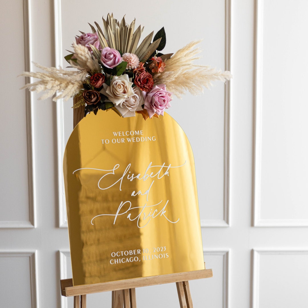 Arched Wedding Welcome Sign, Gold Mirror Acrylic Welcome Sign, Gold ...