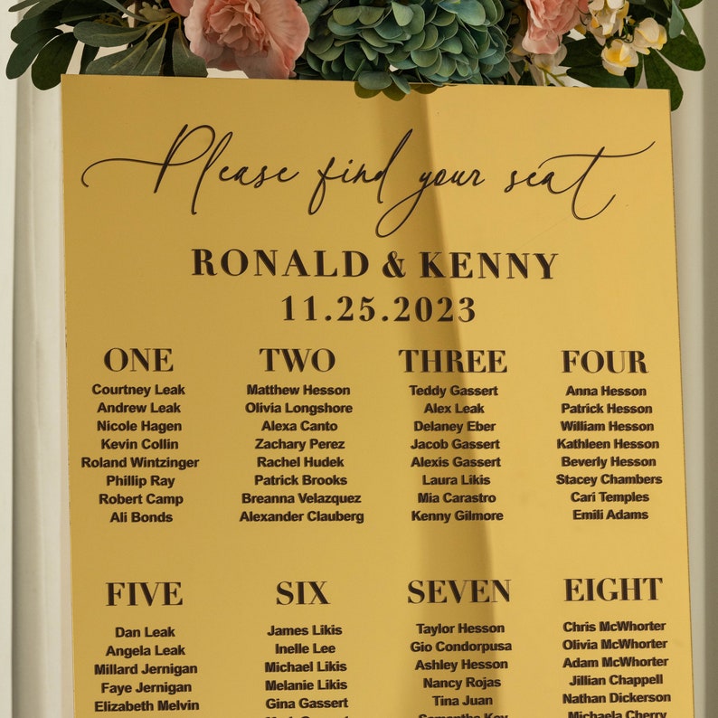 Gold Mirror Acrylic Seating Chart Wedding Seating Chart - Etsy