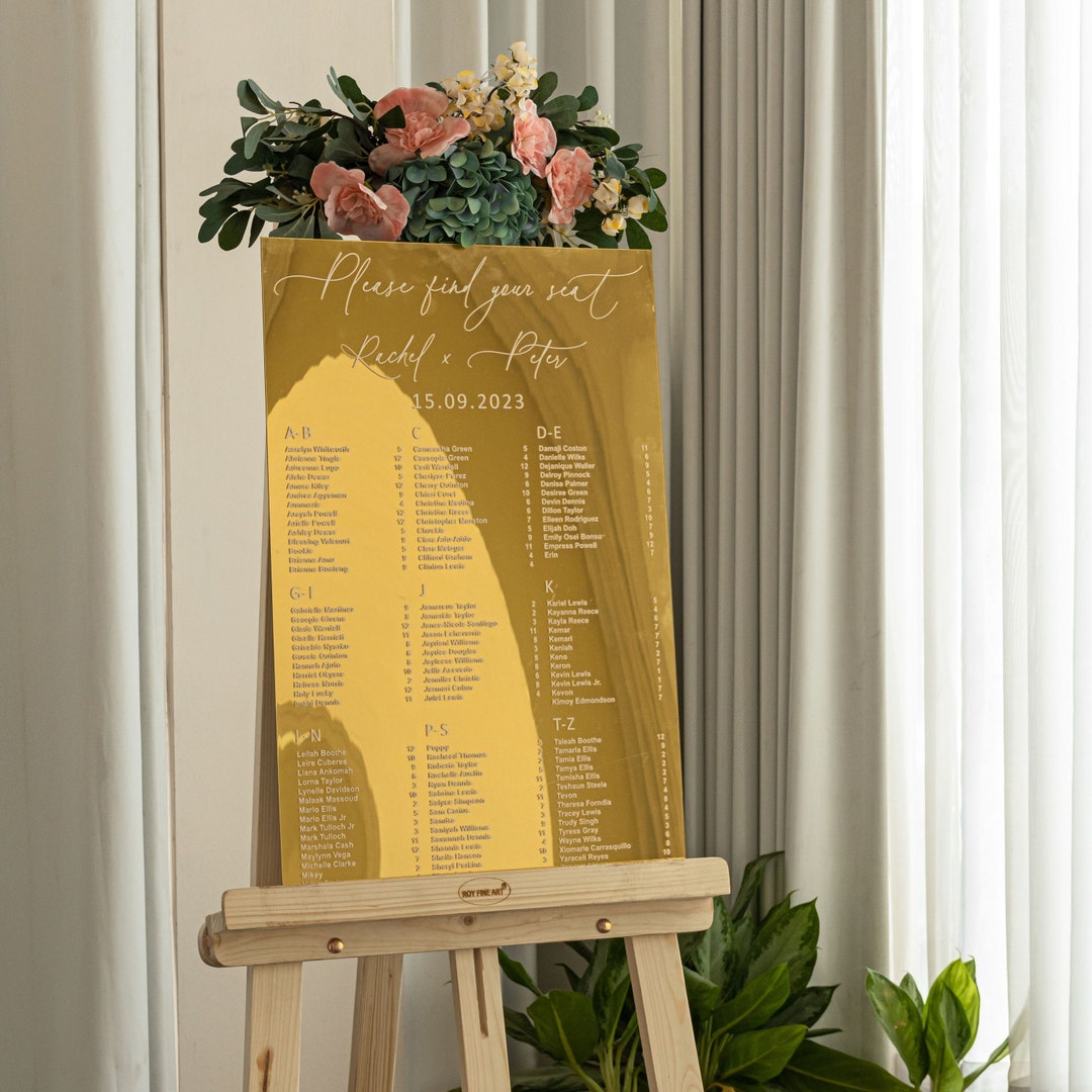 Gold Mirror Acrylic Seating Chart, Wedding Seating Chart, Wedding ...
