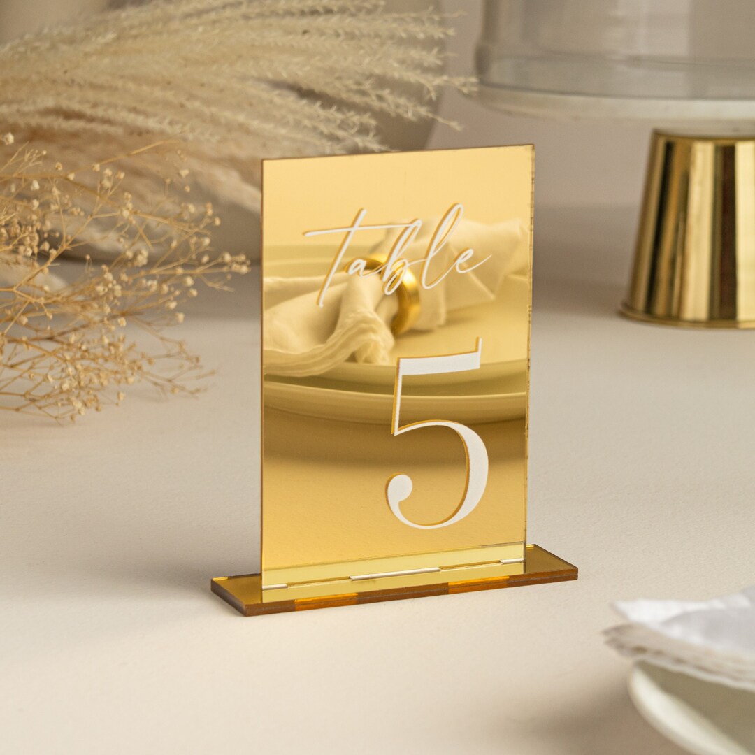 Mirror Gold Acrylic Table Numbers | Wedding Table Numbers | Acrylic ...