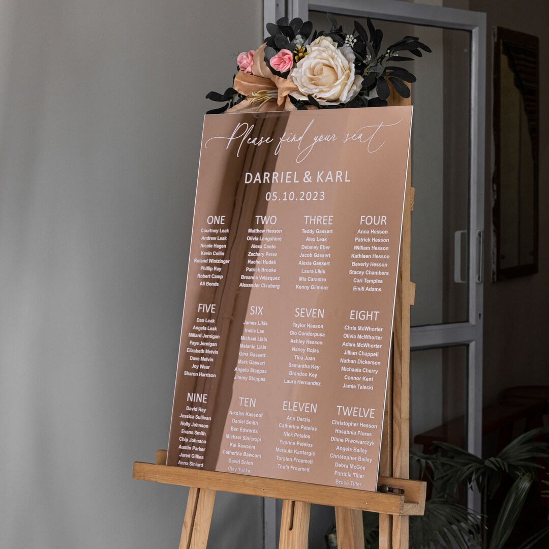Mirror Rose Gold Acrylic Seating Chart, Wedding Seating Chart, Wedding ...