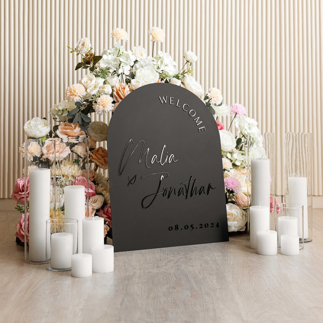 Arched Black Wedding Signs - Matte Black Acrylic Welcome Sign - Wedding ...
