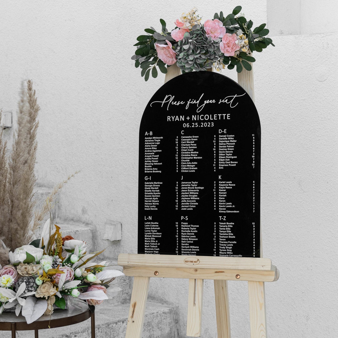 Black Acrylic Seating Chart, Arched Wedding Seating Chart, Wedding ...