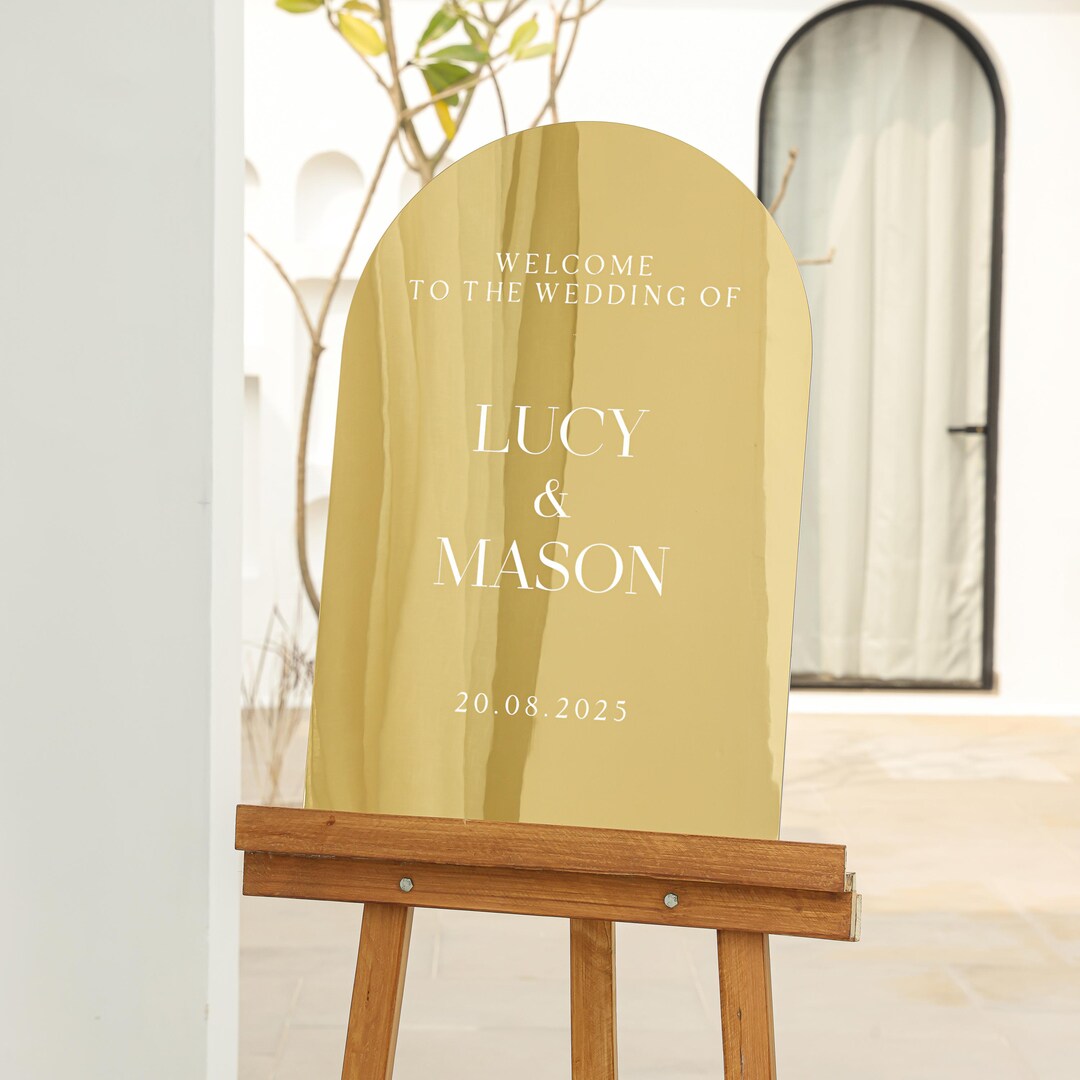 Gold Mirror Arched Welcome Sign - Acrylic Welcome Sign - Wedding ...