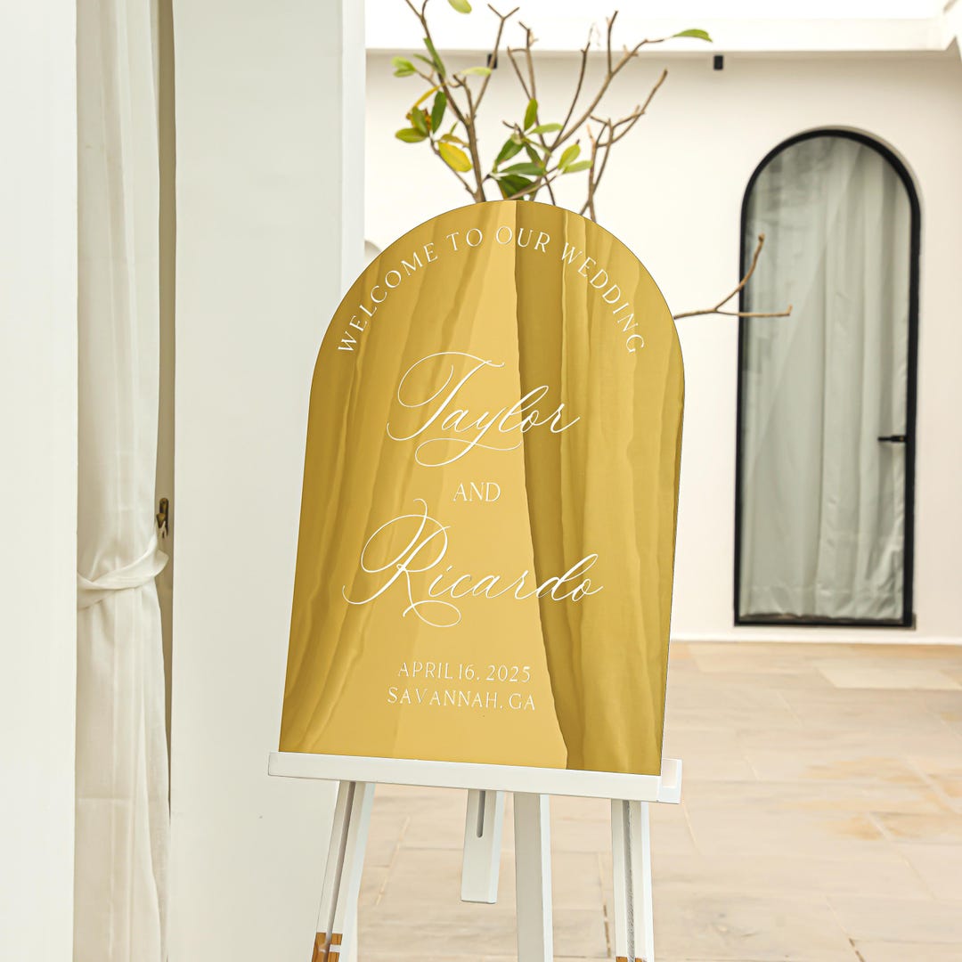 Wedding Welcome Sign, Mirror Gold Acrylic Welcome Sign, Mirror Wedding ...