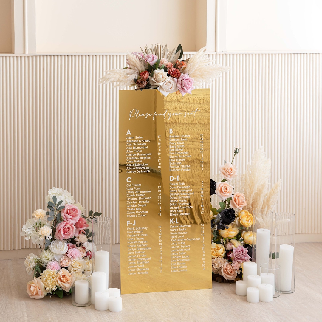 Gold Mirror Wedding Seating Chart - Find Your Seat Sign - Table Plan ...