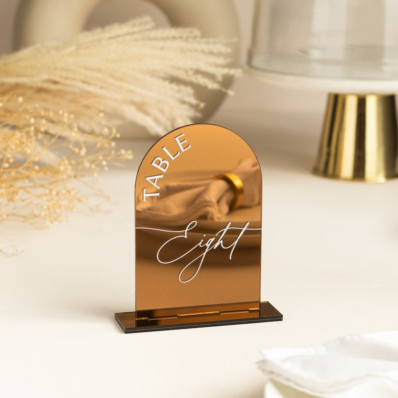 Mirror Rose Gold Table Numbers, Arch Table Numbers | Acrylic Table ...
