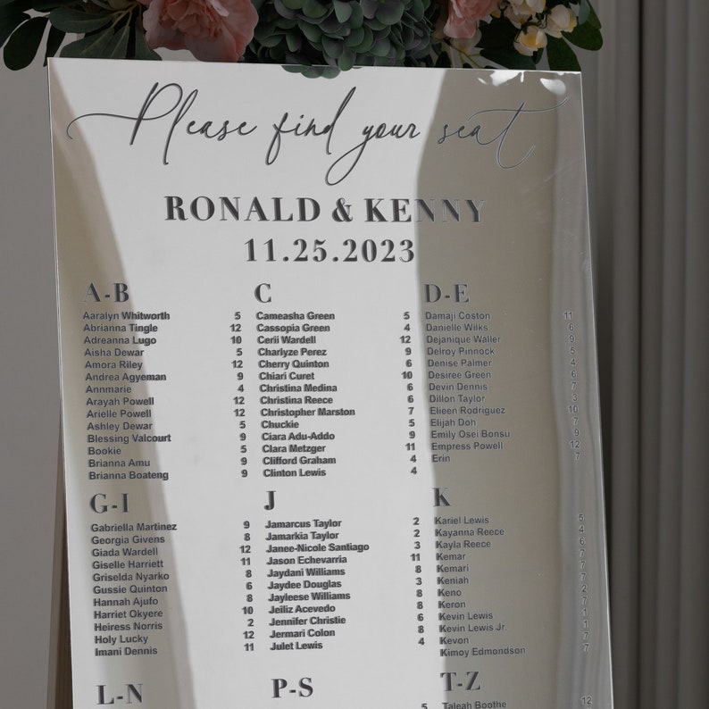 Mirror Silver Acrylic Seating Chart, Wedding Seating Chart, Wedding ...
