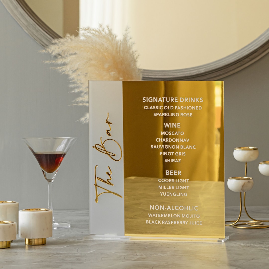 Signature Drinks Sign, Wedding Cocktails Menu, Wedding Bar Sign, Gold ...