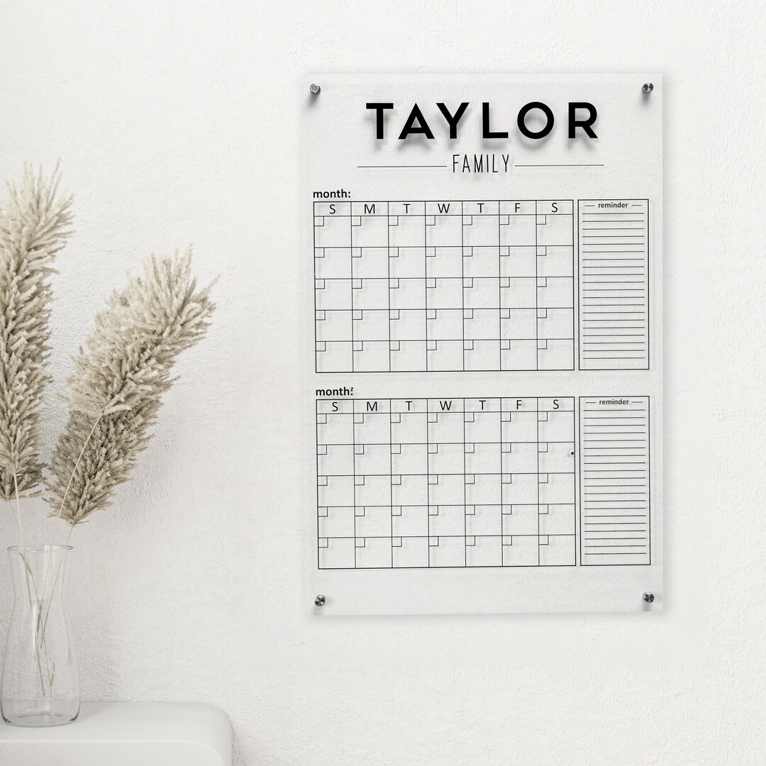 Two Month Clear Acrylic Calendar, Dry Erase Monthly Calendar, Monthly ...