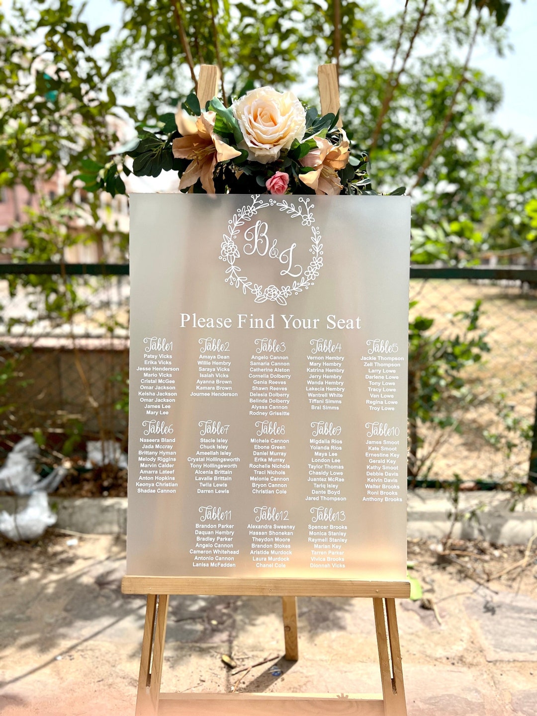 Frosted Acrylic Seating Chart, Wedding Seating Chart, Wedding Seating ...