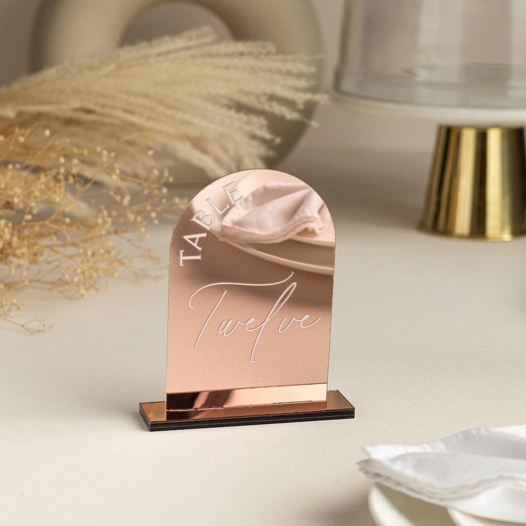 Mirror Rose Gold Table Numbers, Arch Table Numbers | Acrylic Table ...