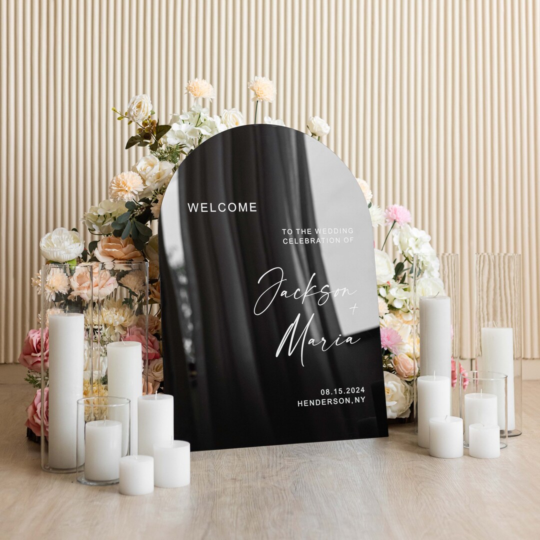 Arched Black Wedding Signs - Black Acrylic Welcome Sign - Wedding ...