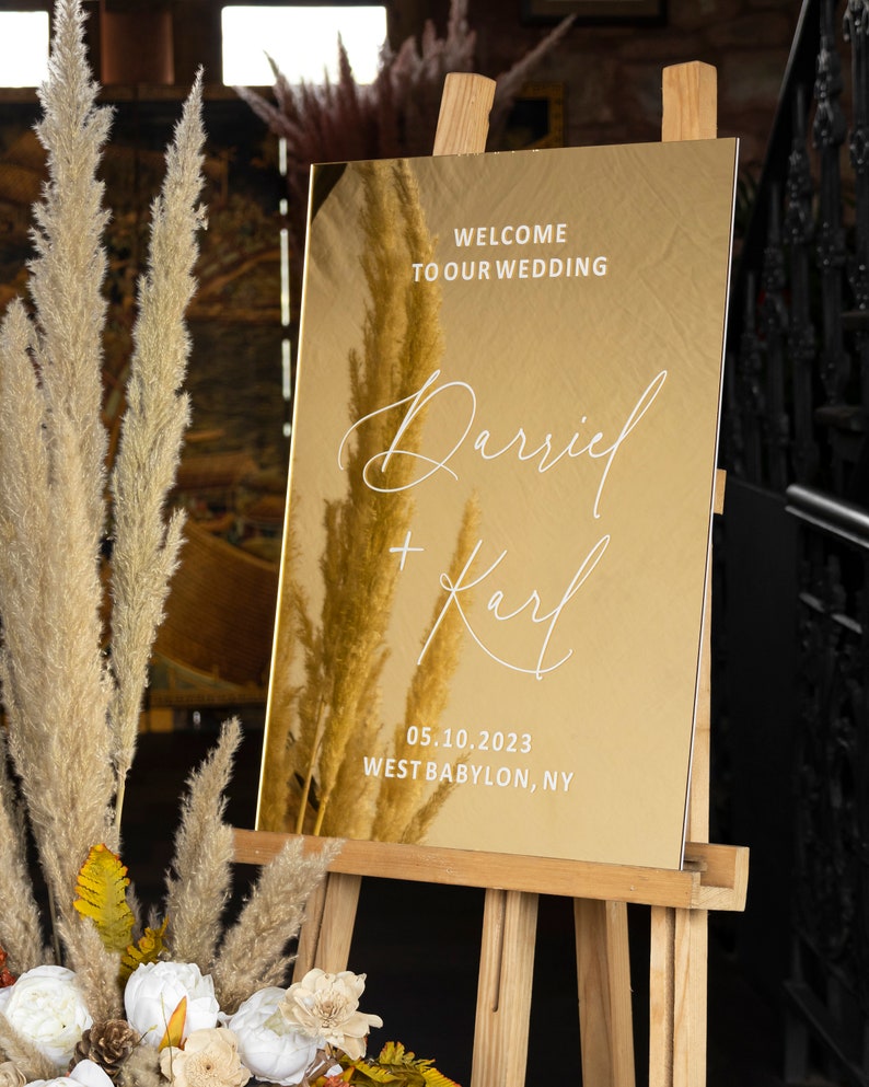 Gold Mirror Acrylic Welcome Sign Gold Mirror Wedding Signage - Etsy