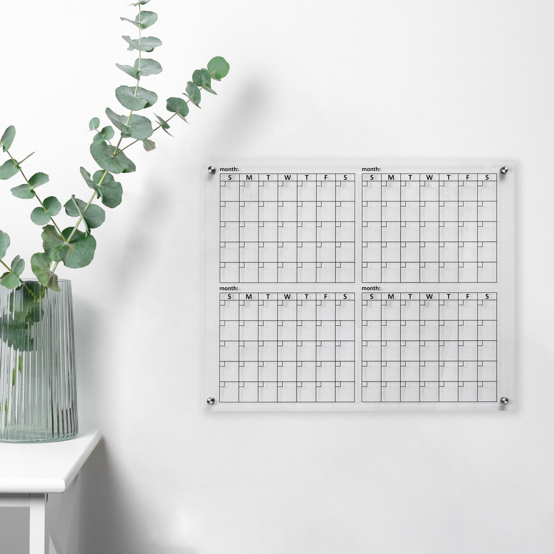 Four Month Clear Acrylic Calendar, Dry Erase Monthly Calendar, Monthly ...
