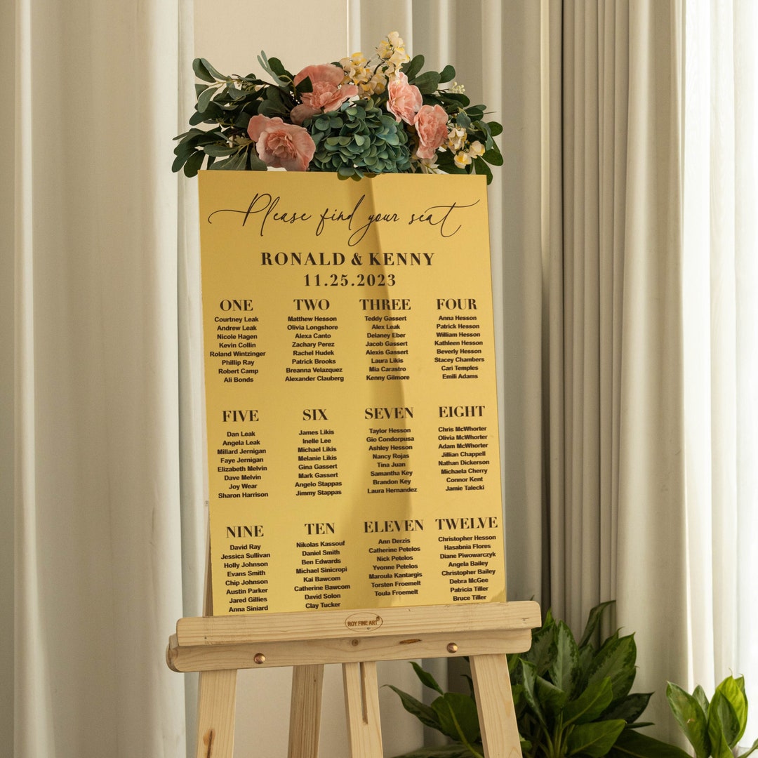 Gold Mirror Acrylic Seating Chart, Wedding Seating Chart, Wedding ...