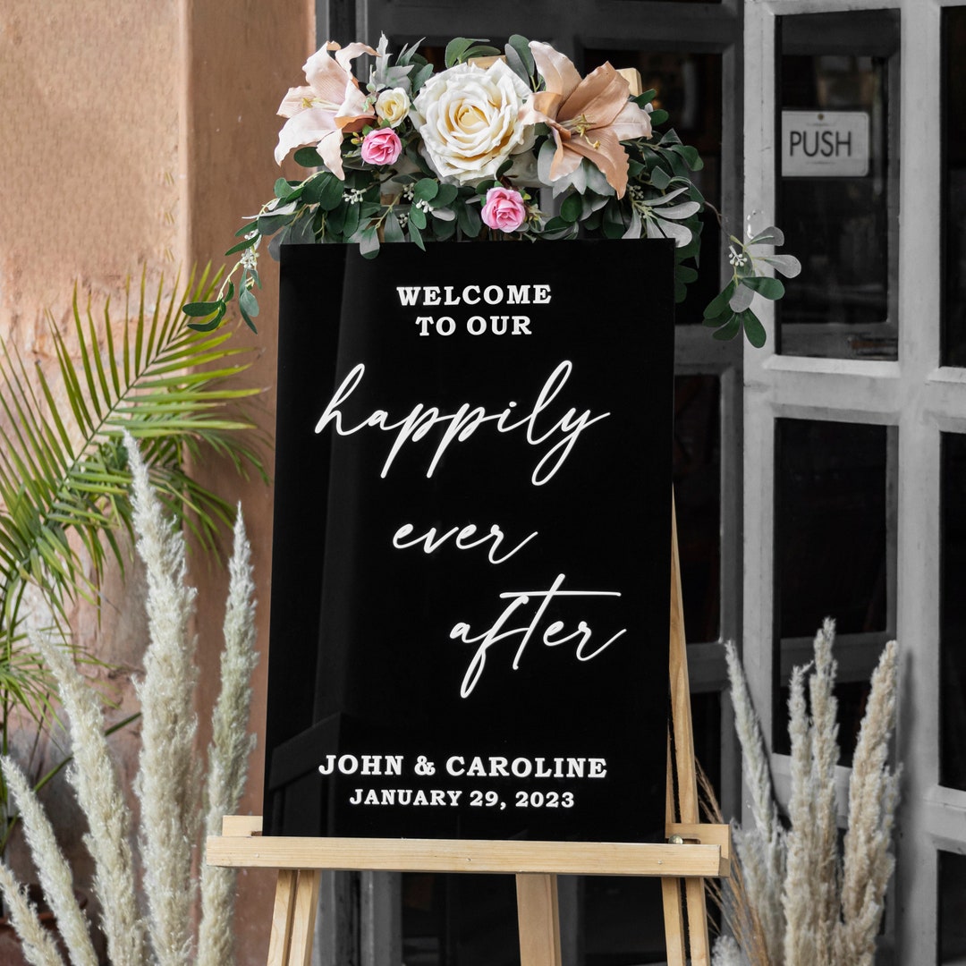 Happily Ever After Welcome Sign, Black Acrylic Sign, Modern Wedding ...