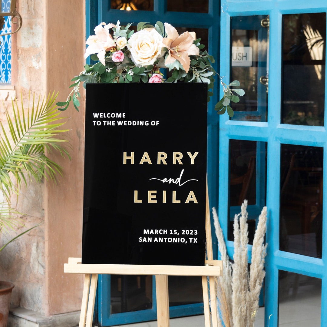 Ceremony Welcome Sign, Black Acrylic Sign, Modern Wedding Decor, Black ...