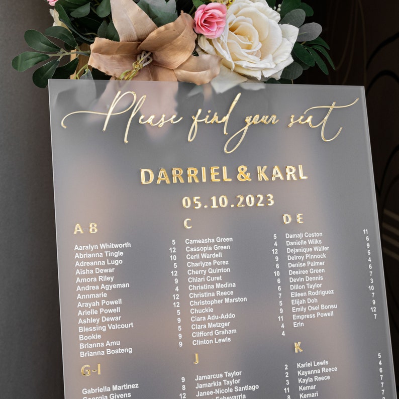 Frosted Acrylic Wedding Seating Chart Frosted Wedding Signs - Etsy