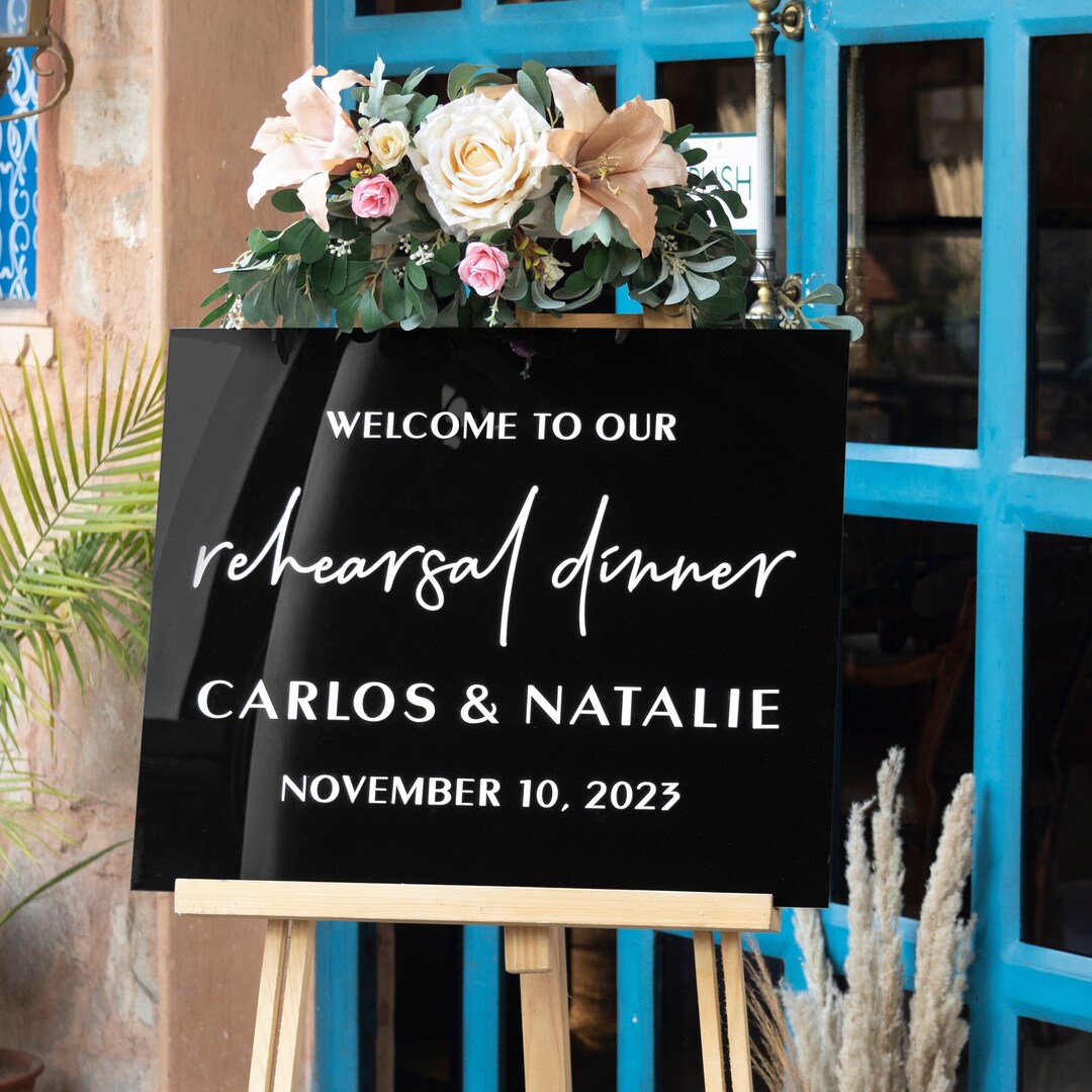 Acrylic Rehearsal Dinner Welcome Sign, Black Acrylic Sign, Black ...