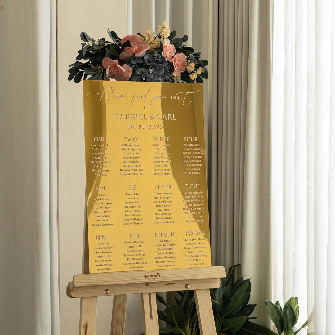Gold Mirror Acrylic Seating Chart, Wedding Seating Chart, Wedding ...