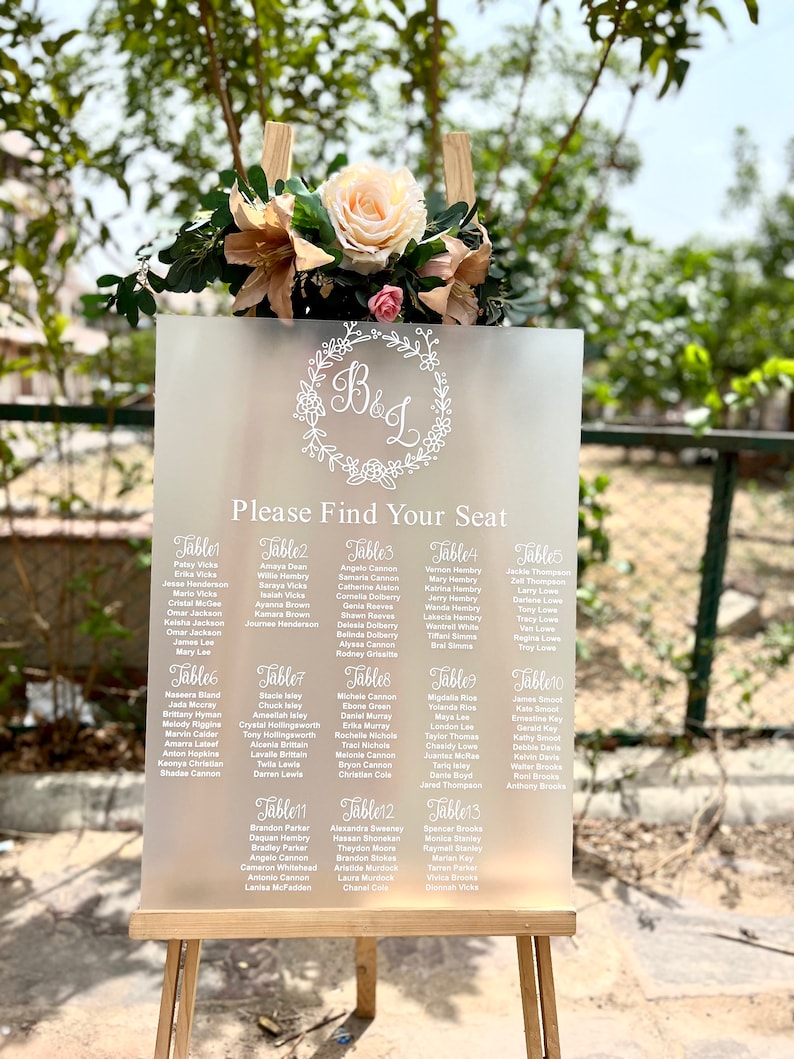 Frosted Acrylic Seating Chart, Wedding Seating Chart, Wedding Seating ...