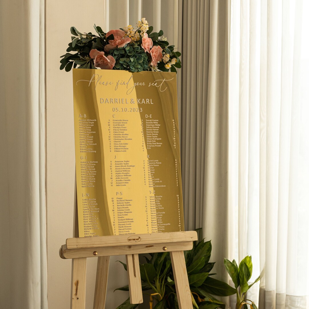 Gold Mirror Acrylic Seating Chart, Wedding Seating Chart, Wedding ...