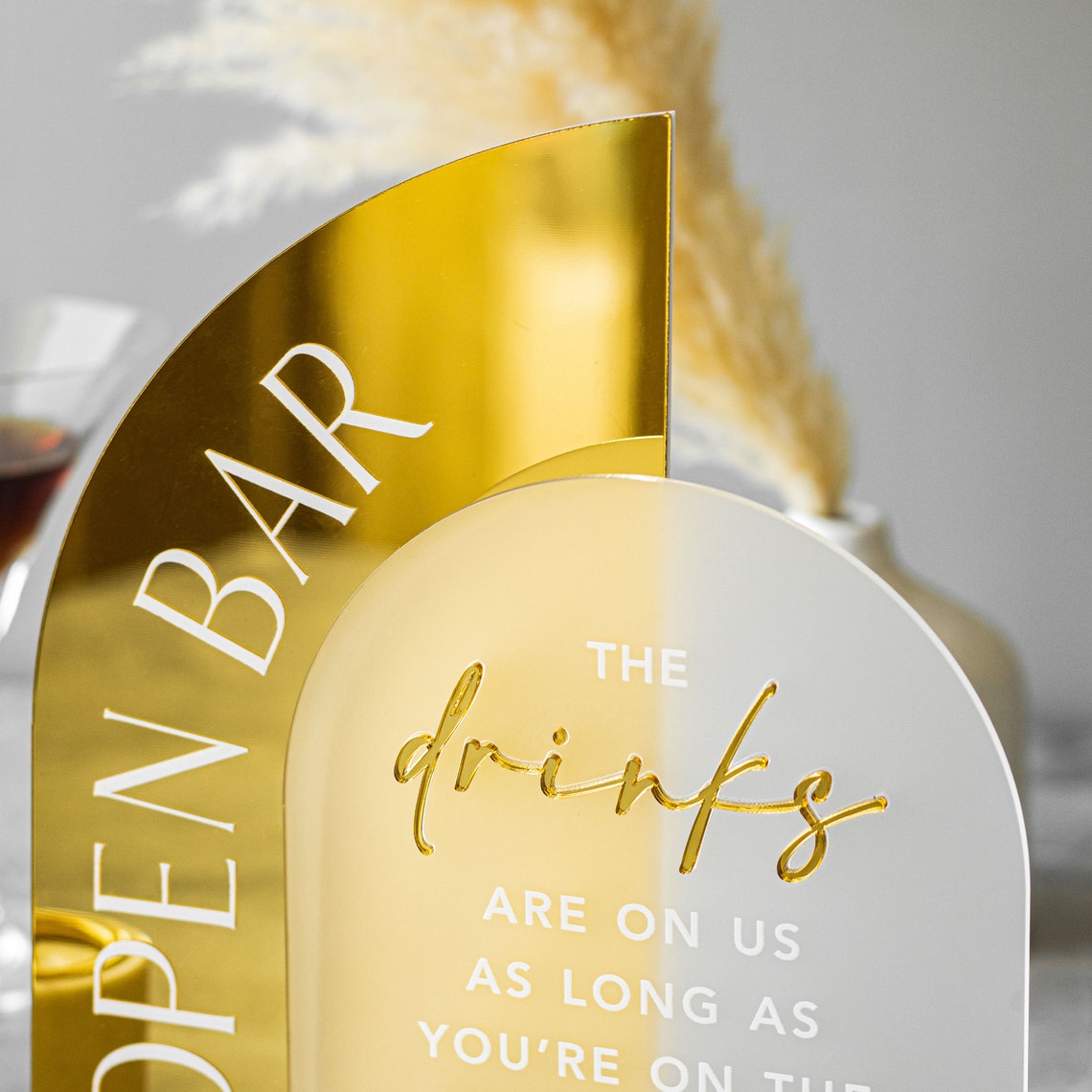 Open Bar Arched Wedding Sign, Open Bar Acrylic Sign, Wedding Table ...