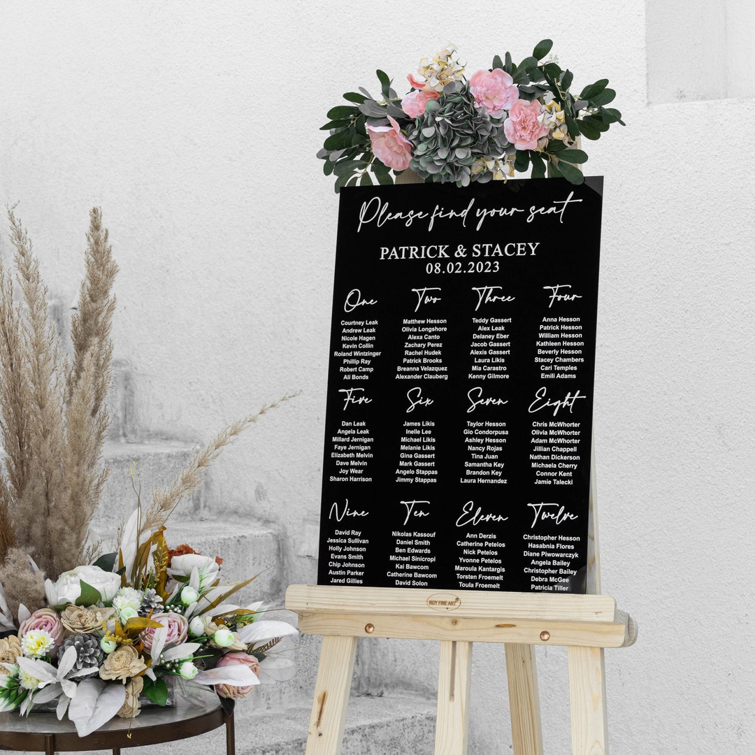 Black Acrylic Seating Chart, Wedding Seating Chart, Wedding Seating ...