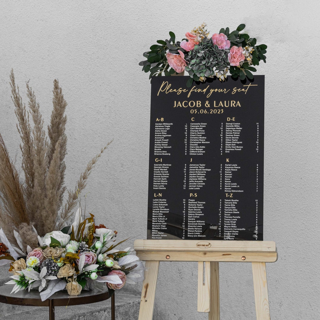 Black Acrylic Seating Chart, Wedding Seating Chart, Wedding Seating ...