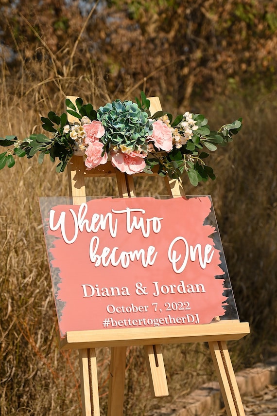 When Two Becomes One Welcome Sign Personalized Painted Back | Etsy