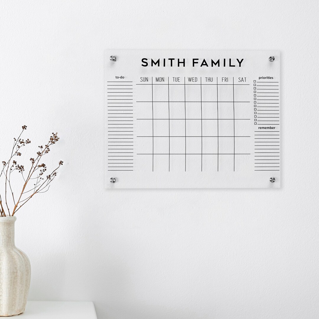 Dry Erase Monthly Calendar, Personalize Wall Planner, Acrylic Family ...