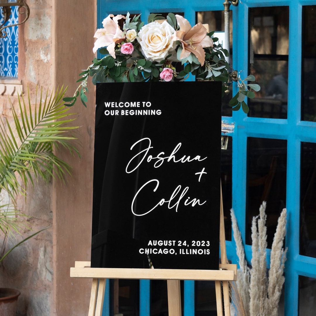Wedding Shinny Black Welcome Sign, Black Acrylic Sign, Modern Wedding ...