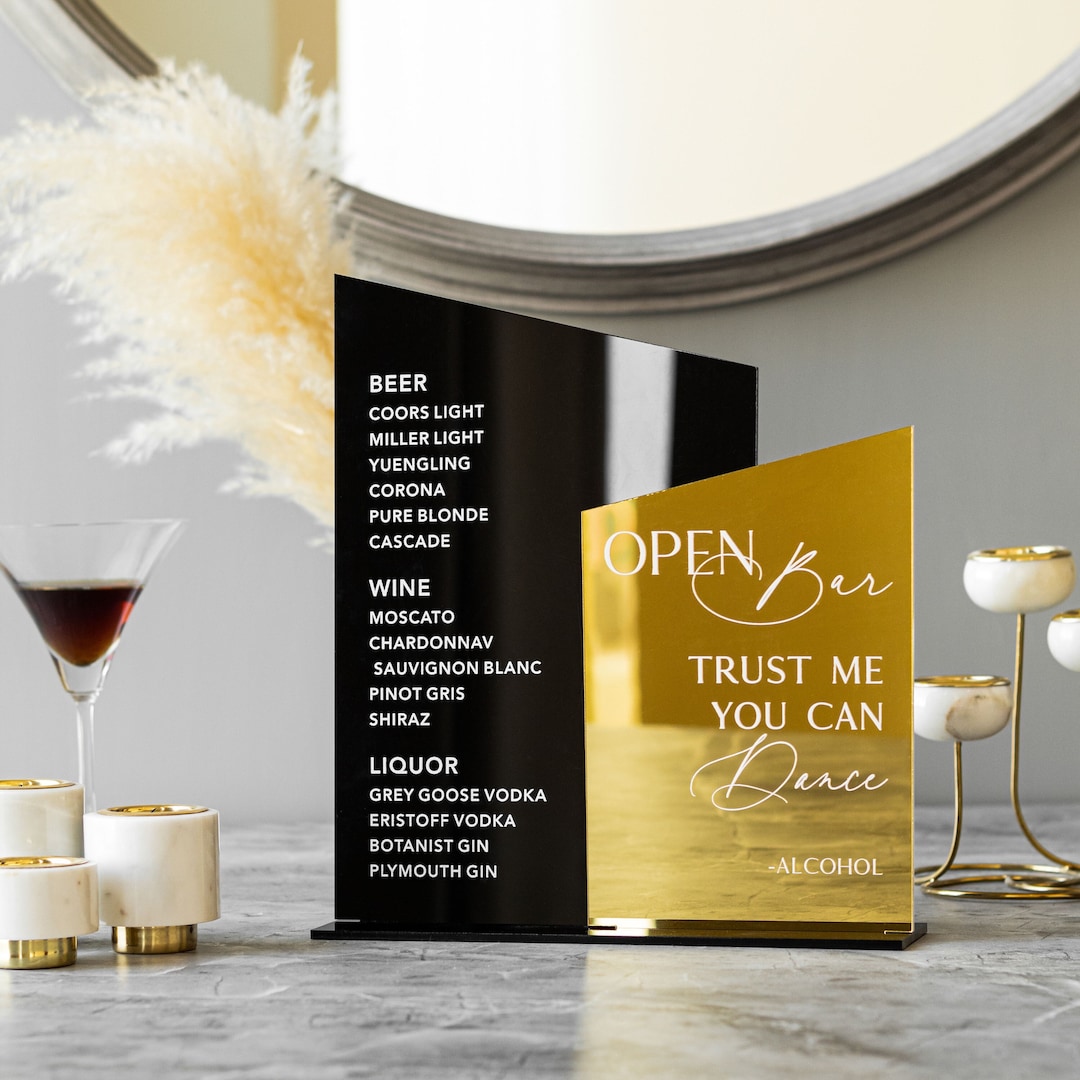 Black and Gold Mirror Bar Menu, Open Bar Wedding Sign, Wedding Bar Sign ...