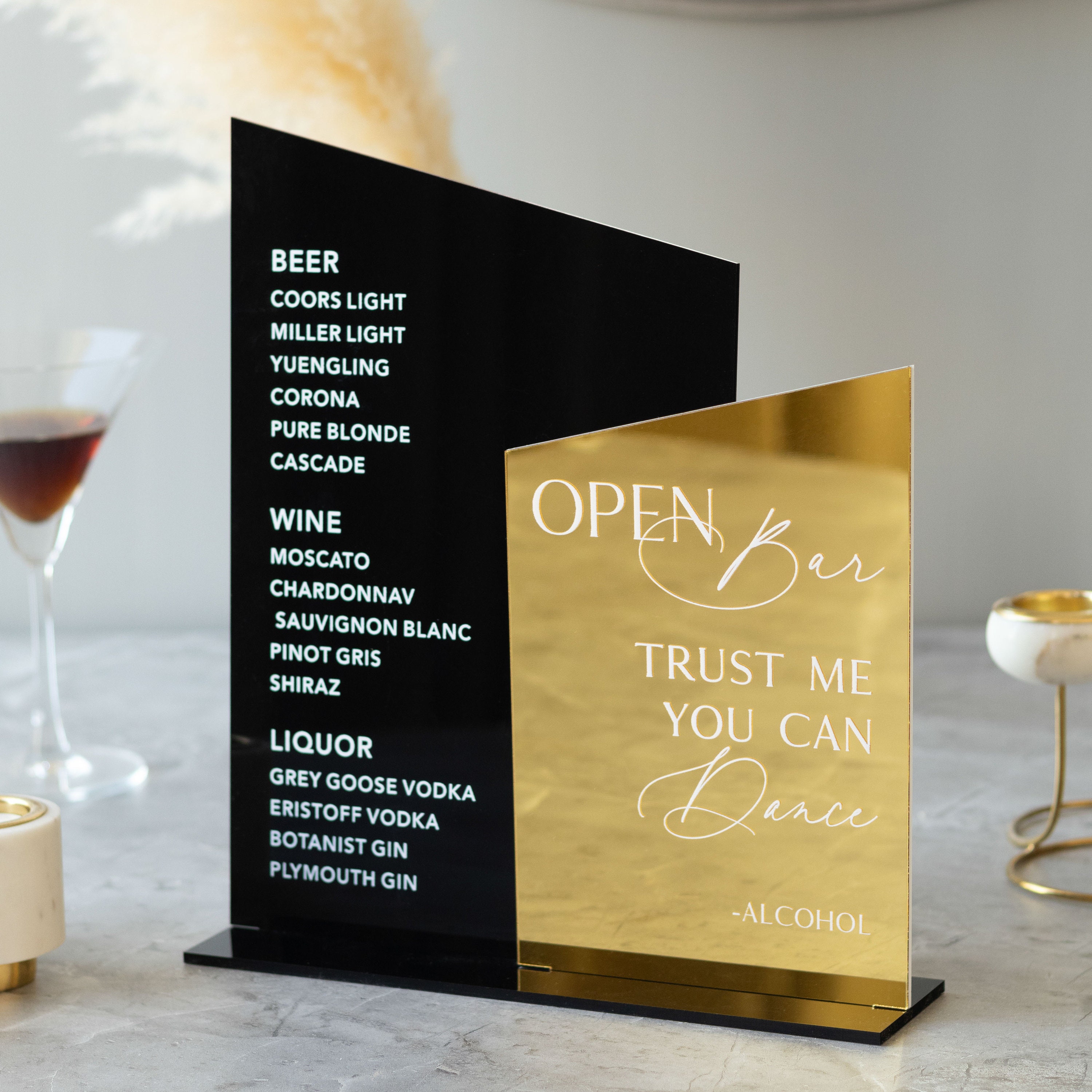 Black and Gold Mirror Bar Menu, Open Bar Wedding Sign, Wedding Bar Sign ...