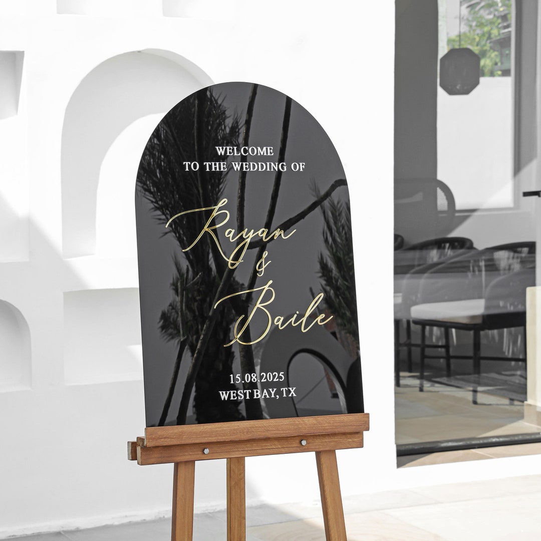 Shinny Black Acrylic Welcome Sign, Arched Shaped Wedding Sign - Wedding ...